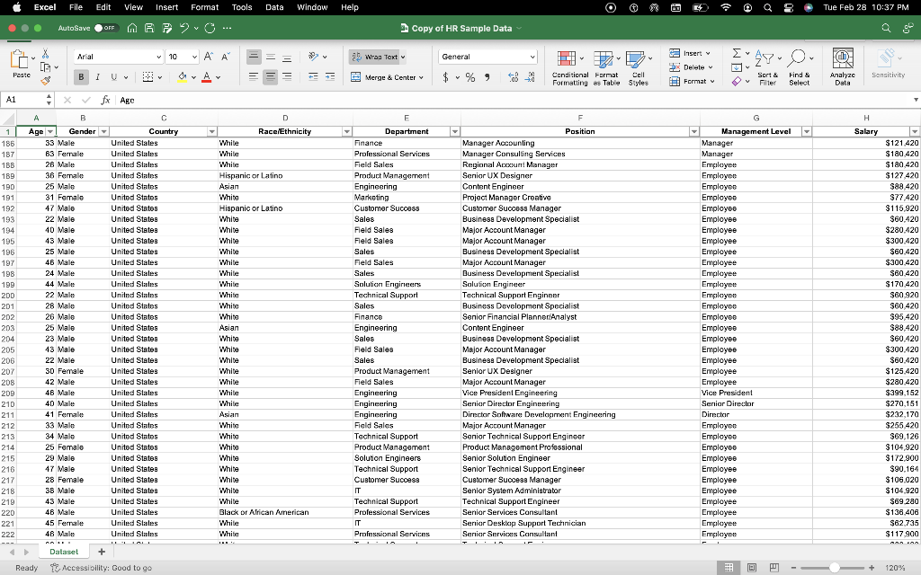 Solved Given the salary data in the spreadsheet, show | Chegg.com