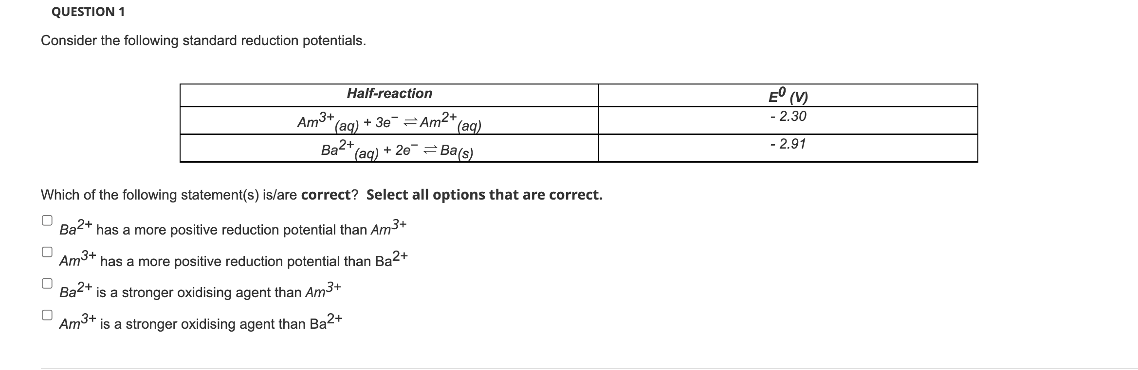 Solved Consider the following standard reduction potentials. | Chegg.com