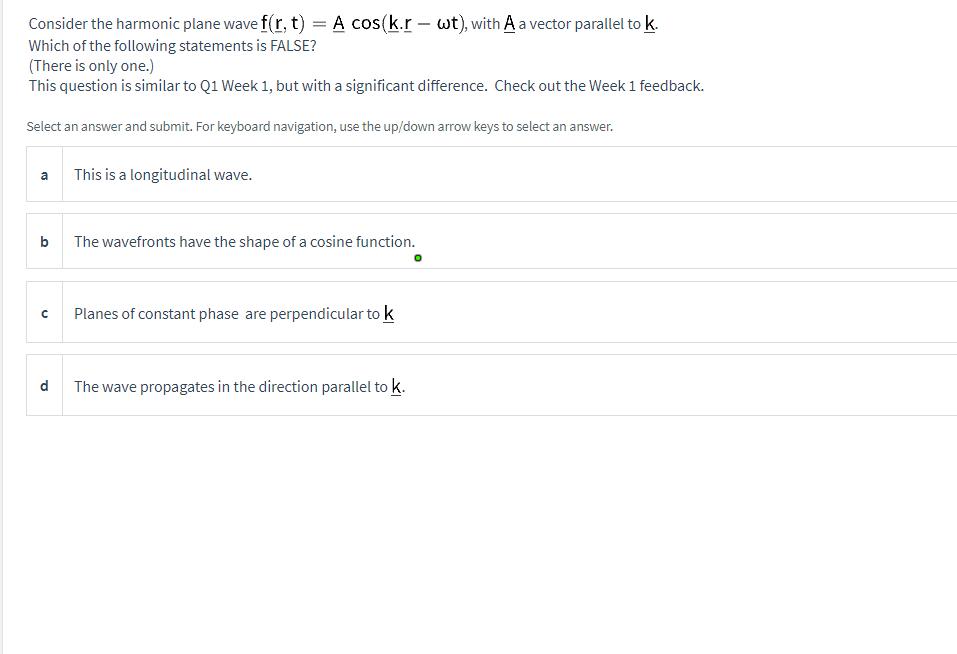 Solved Consider the harmonic plane wave f(r,t)=Acos(k⋅r−ωt) | Chegg.com