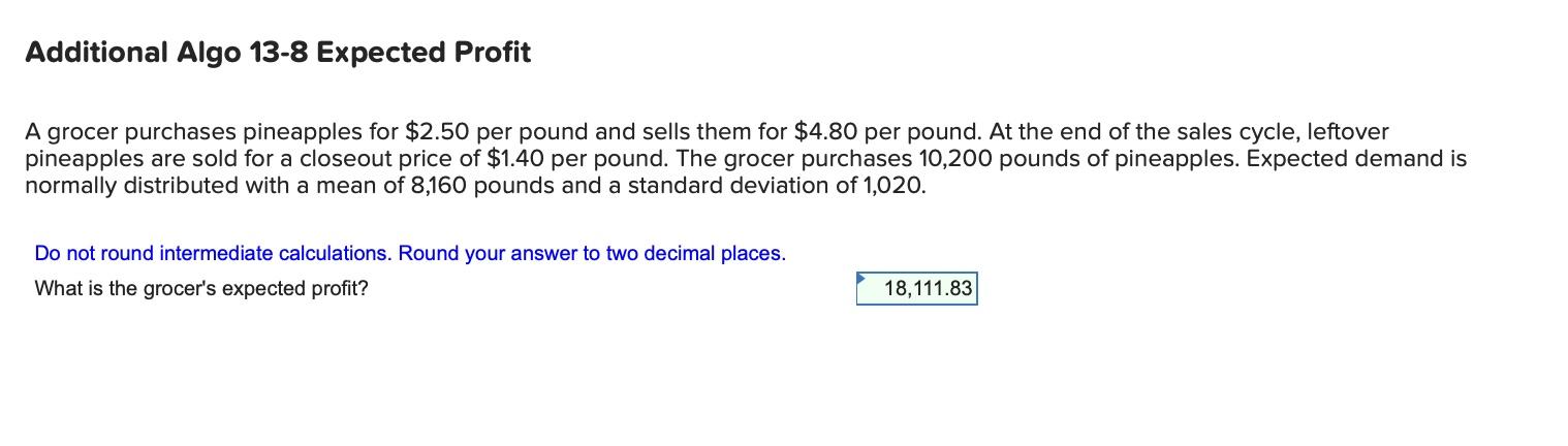 Solved Additional Algo 13−8 Expected Profit A grocer | Chegg.com