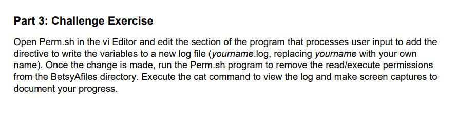 Solved Part 3: Challenge Exercise Open Perm.sh in the vi | Chegg.com