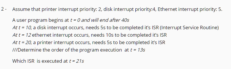 Solved 2- Assume that printer interrupt priority: 2, disk | Chegg.com