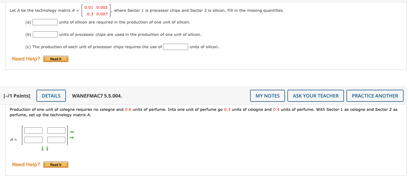 Solved Let A be the technology matrix A = 0.01 0.002 0.3 | Chegg.com