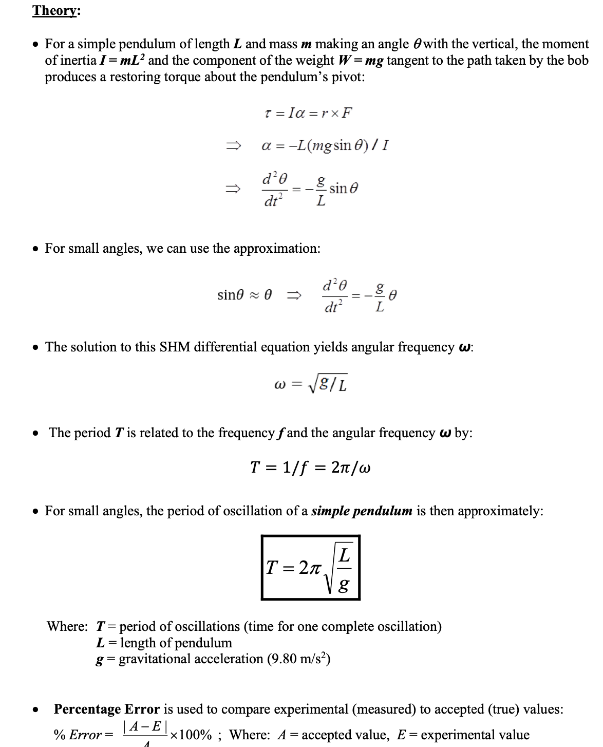 Solved - For a simple pendulum of length L and mass m making | Chegg.com