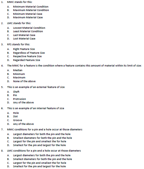 Solved 1. MMC stands for this: A. Minimum Material Condition | Chegg.com