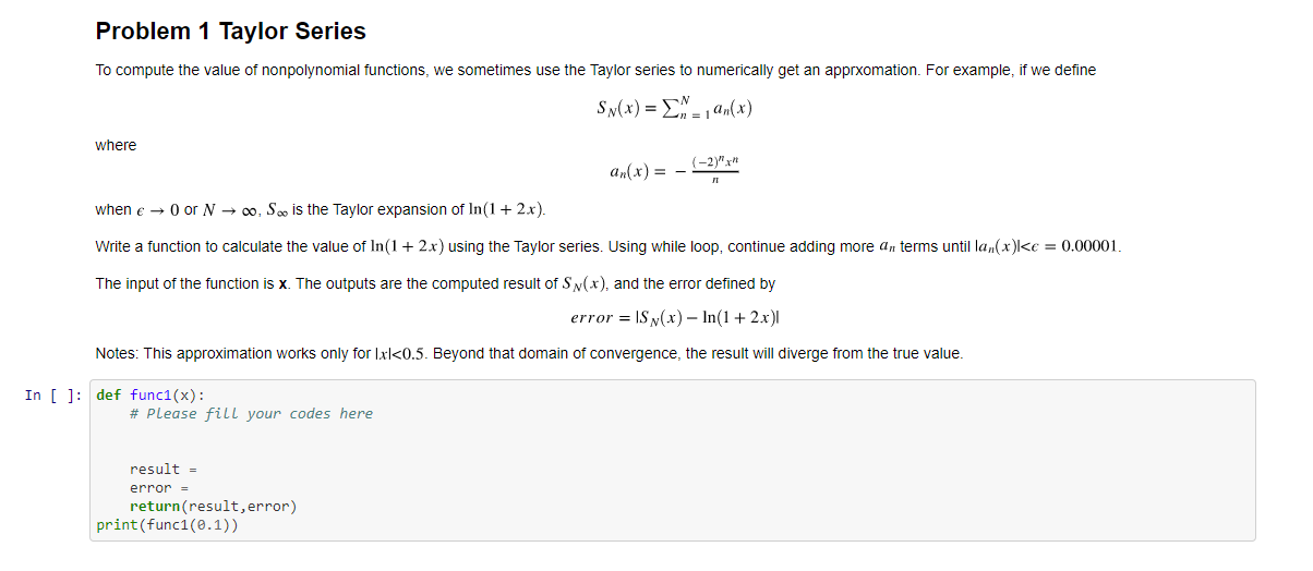 Solved Problem 1 Taylor Series To compute the value of | Chegg.com