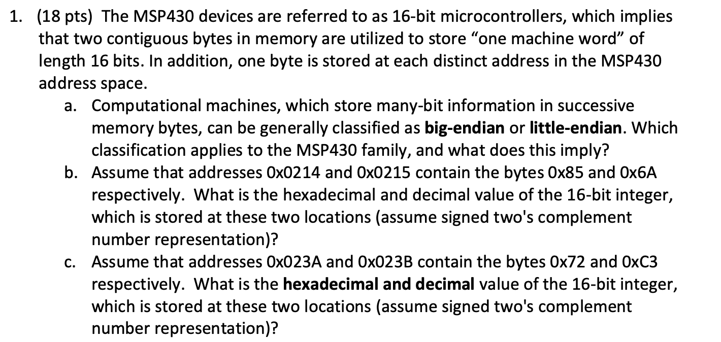 Solved 1 18 Pts The Msp430 Devices Are Referred To As