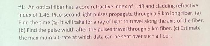Solved #1: An optical fiber has a core refractive index of | Chegg.com