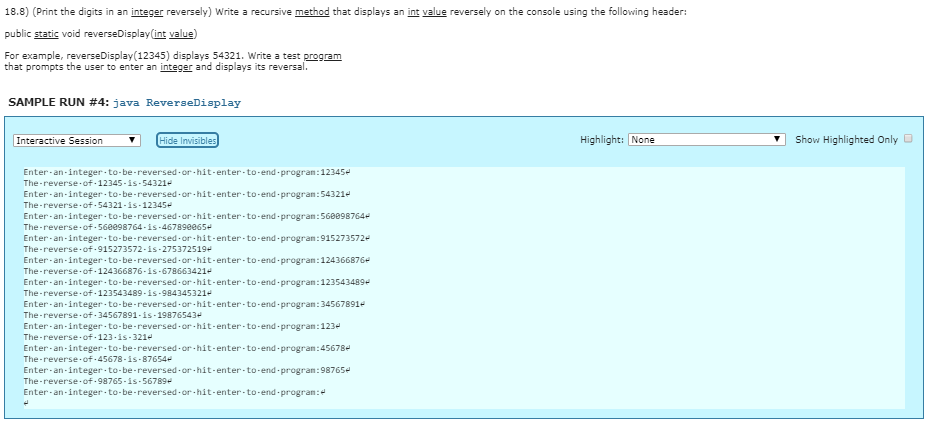 Solved 188 Print The Digits In An Integer Reversely 
