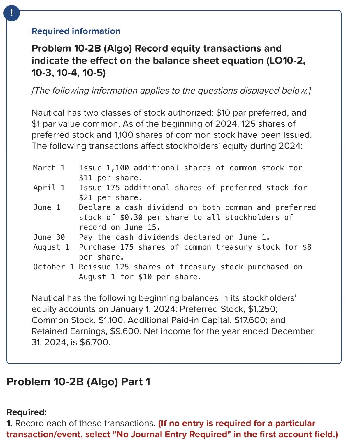 Solved Required informationProblem 10-2B (Algo) ﻿Record | Chegg.com