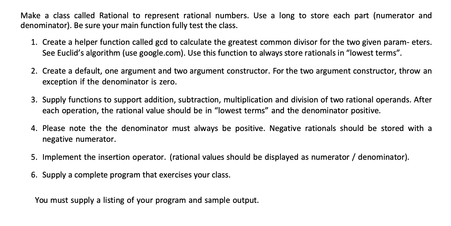 Make a class called Rational to represent rational | Chegg.com