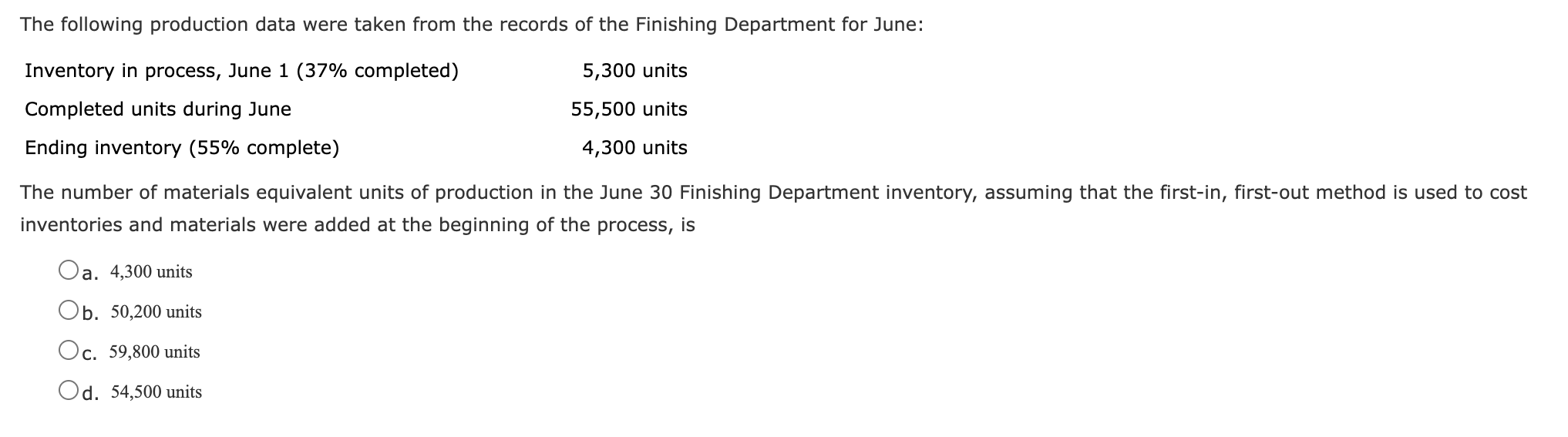 Solved The number of materials equivalent units of | Chegg.com