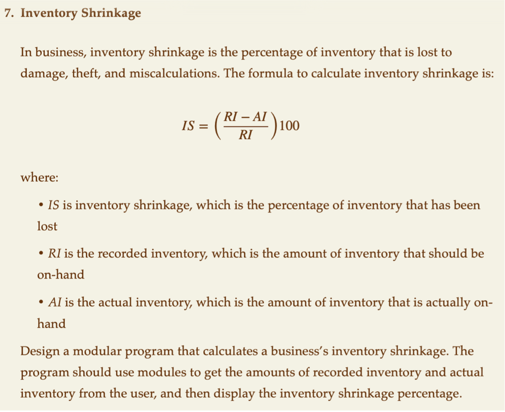 Solved 7. Inventory Shrinkage In business, inventory | Chegg.com