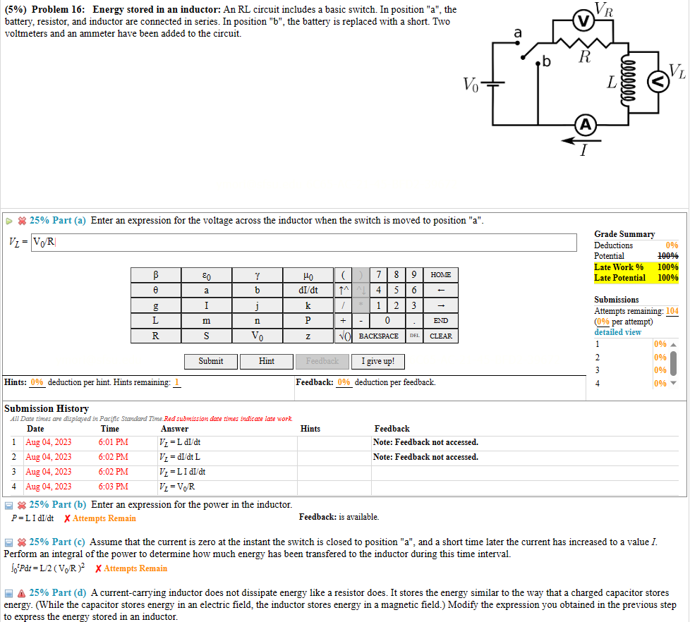 Solved 5 Problem 16 Energy Stored In An Inductor An Rl