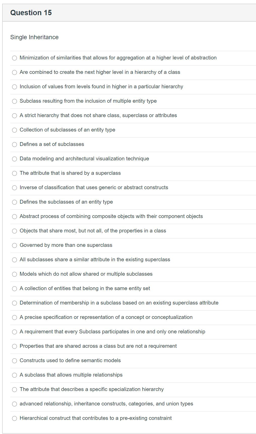Solved Question 15 Single Inheritance O Minimization of | Chegg.com