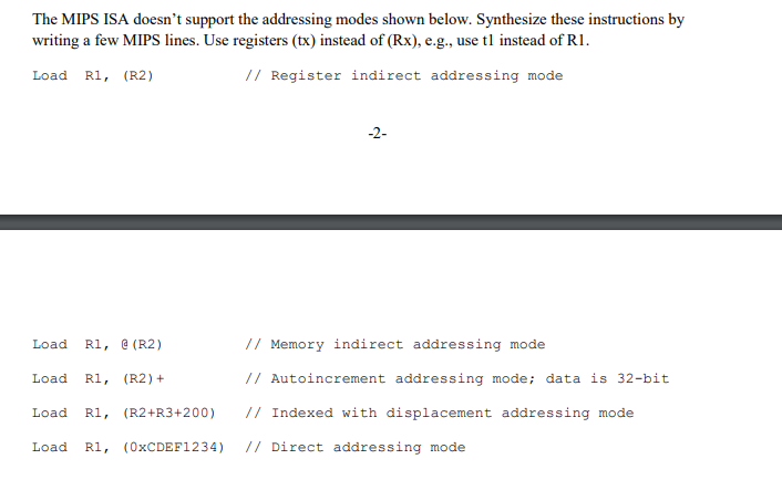 The MIPS ISA doesn't support the addressing modes | Chegg.com