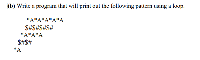Solved (b) Write a program that will print out the following | Chegg.com