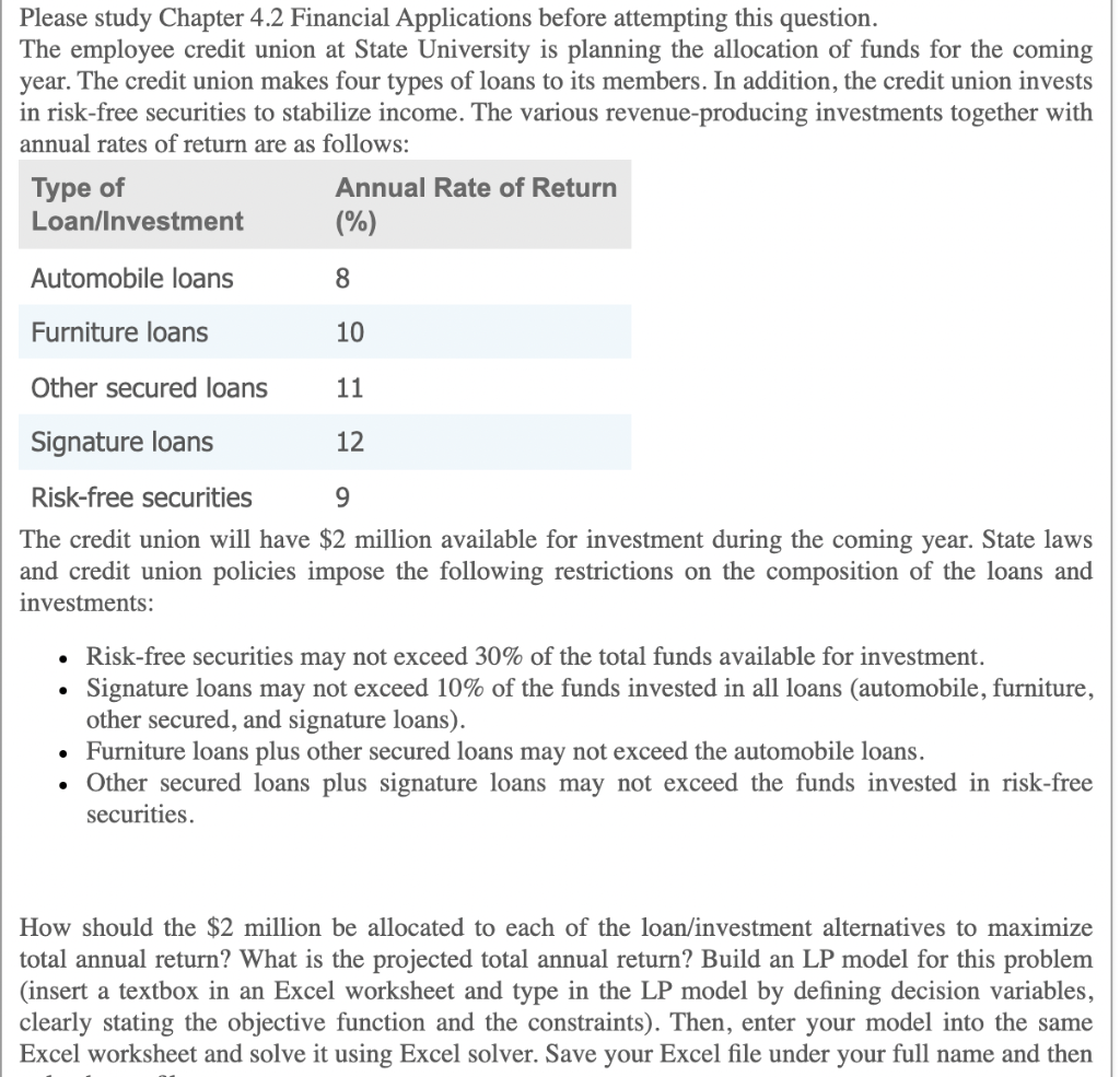 Solved Build an LP model for this problem (insert a textbox | Chegg.com
