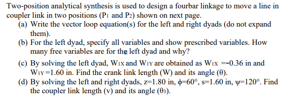 Solved Two Position Analytical Synthesis Is Used To Design A 