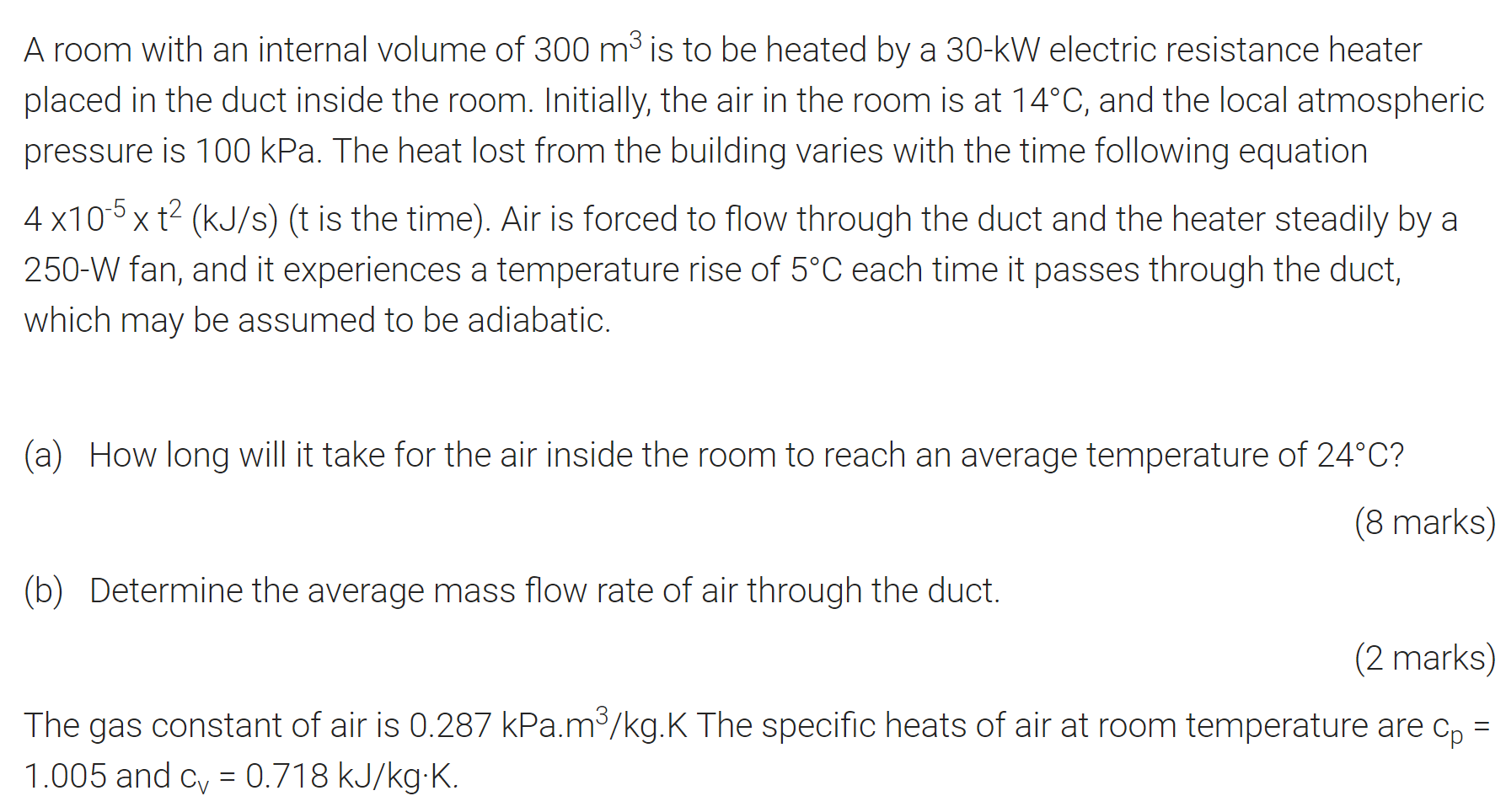 Solved A room with an internal volume of 300 m3 is to be | Chegg.com