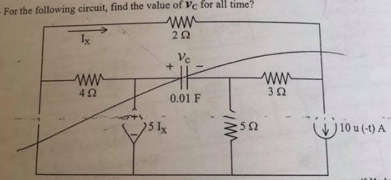 Far tha following circuit, find the value of vC for | Chegg.com