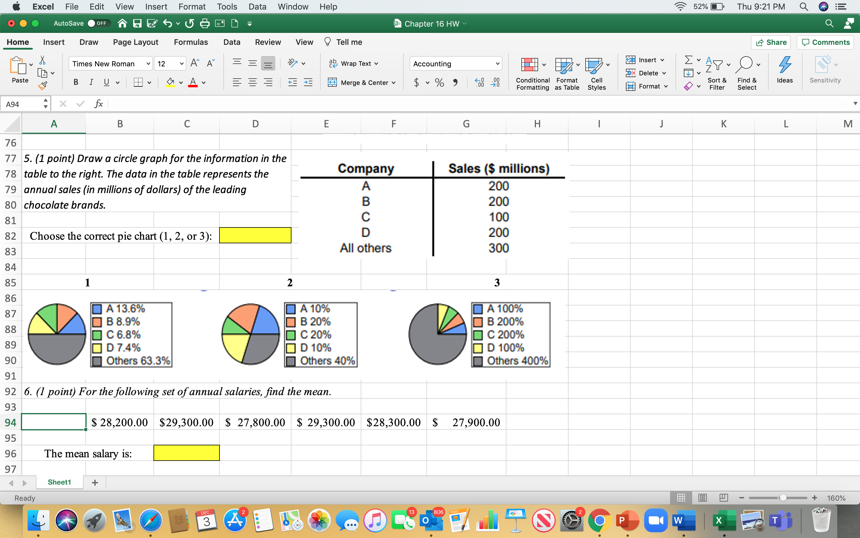 Solved Excel File Edit View Insert Format Tools Data Window | Chegg.com