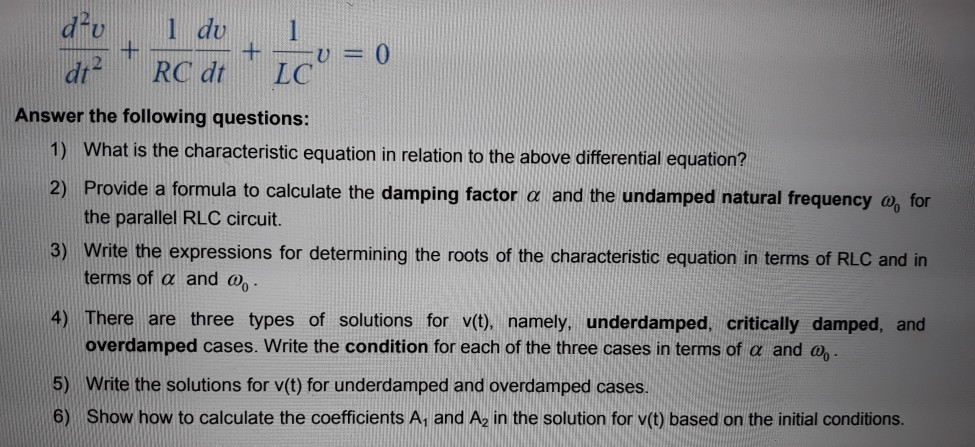 Solved a source free 2nd order parallel RLC circuits please | Chegg.com