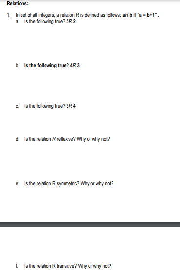 Solved 1. In set of all integers, a relation R is defined as | Chegg.com