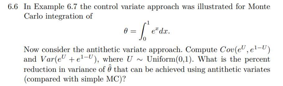 6 6 In Example 6 7 The Control Variate Approach Was