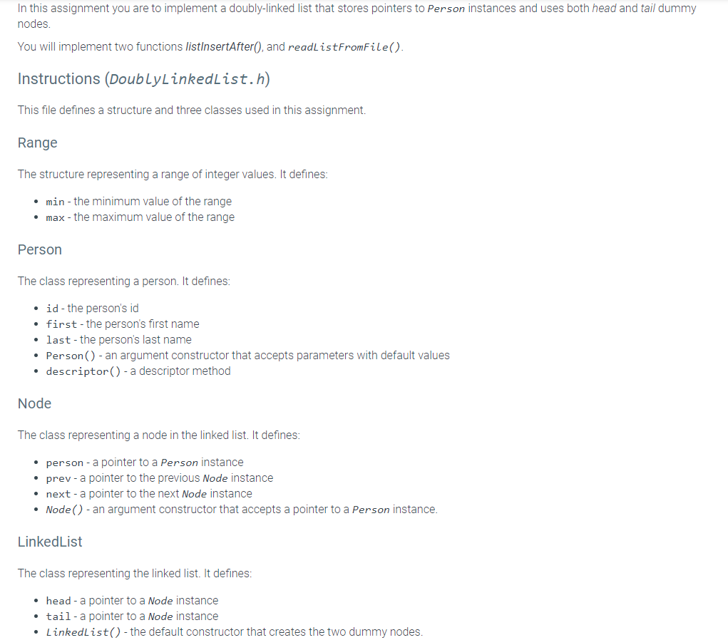 Solved Answer in c++, do not modify doublylinkedlist.h. WILL | Chegg.com