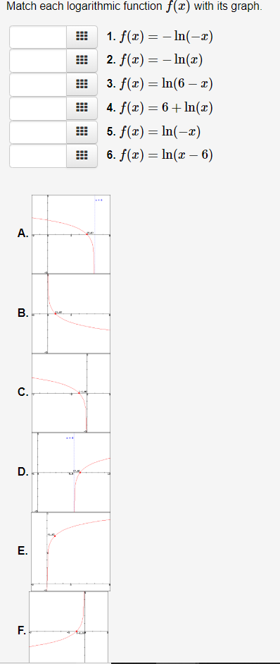 Solved Match each logarithmic function f(x) with its graph. | Chegg.com