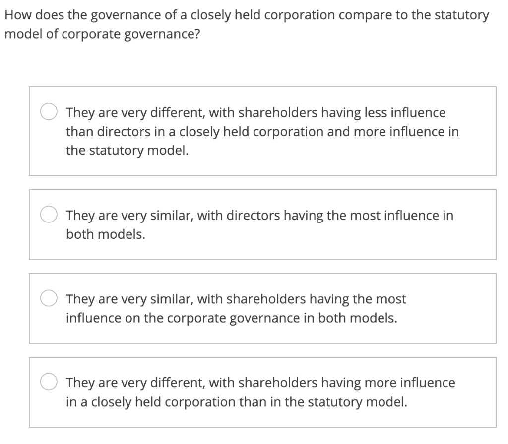 Solved How does the governance of a closely held corporation | Chegg.com