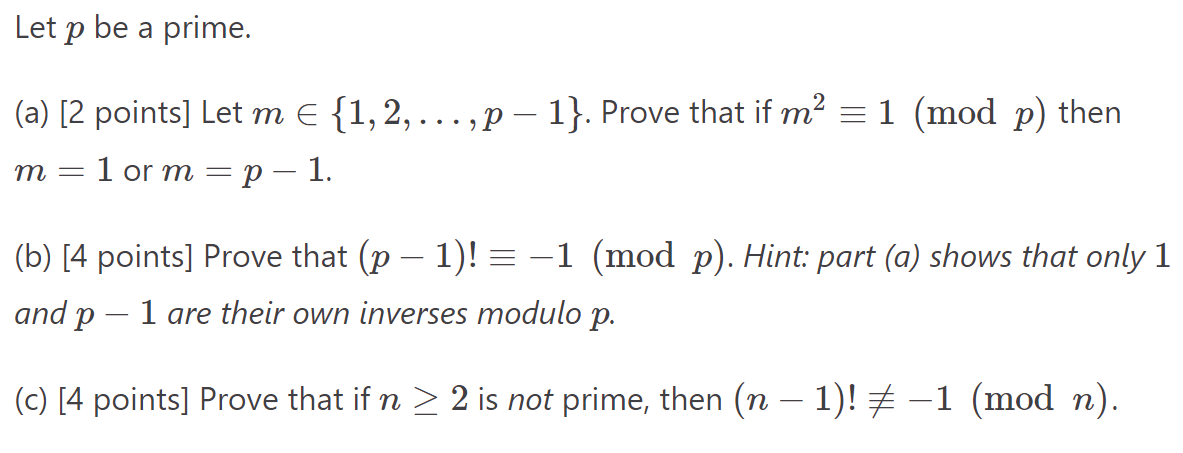 Solved Let p be a prime. (a) [2 points] Let m∈{1,2,…,p−1}. | Chegg.com
