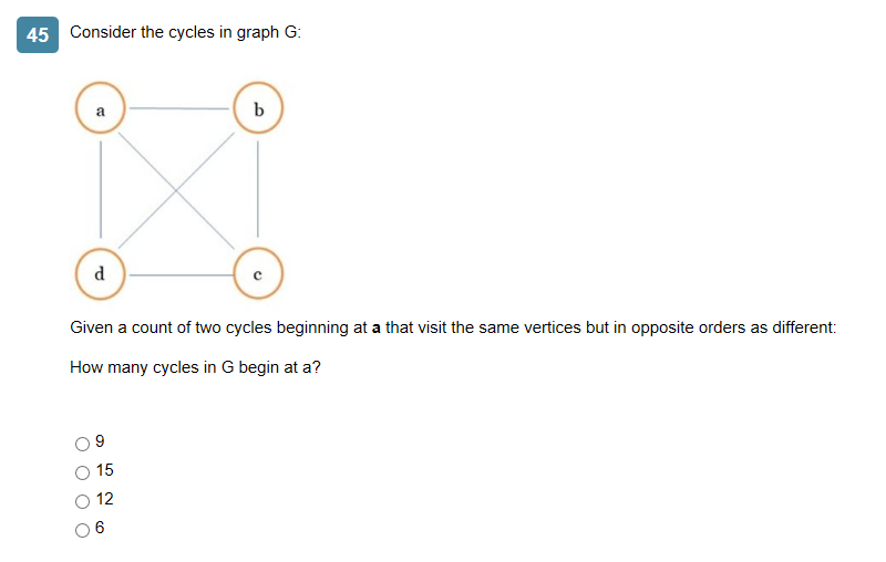 Solved 45 Consider the cycles in graph G: Given a count of | Chegg.com