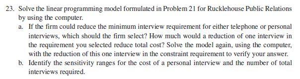 Solved 23. Solve the linear programming model formulated in | Chegg.com