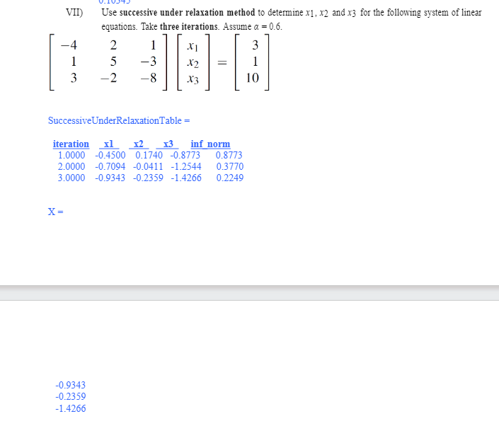 Solved VII) Use successive under relaxation method to | Chegg.com