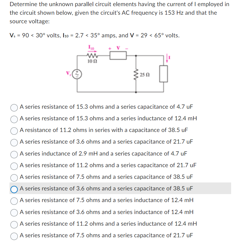 Solved Determine the unknown parallel circuit elements | Chegg.com