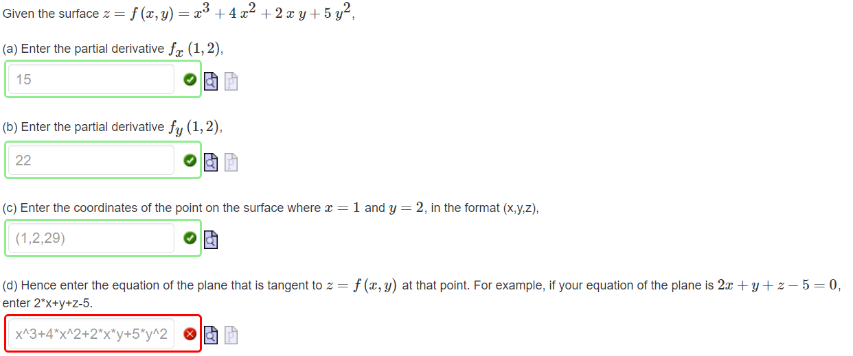 Solved Given the surface z=f(x,y)=x3+4x2+2xy+5y2, (a) Enter | Chegg.com