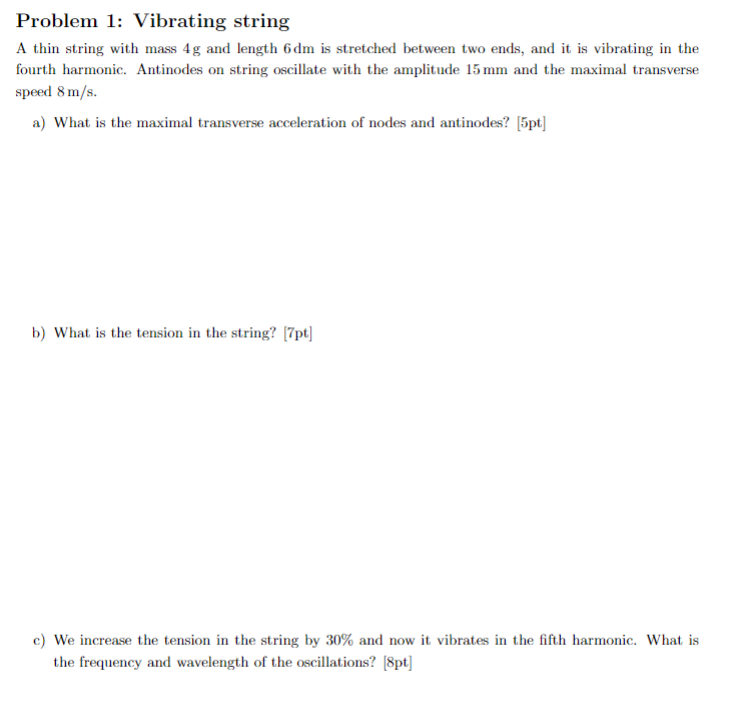 Solved Problem 1: Vibrating stringA thin string with mass 4g | Chegg.com