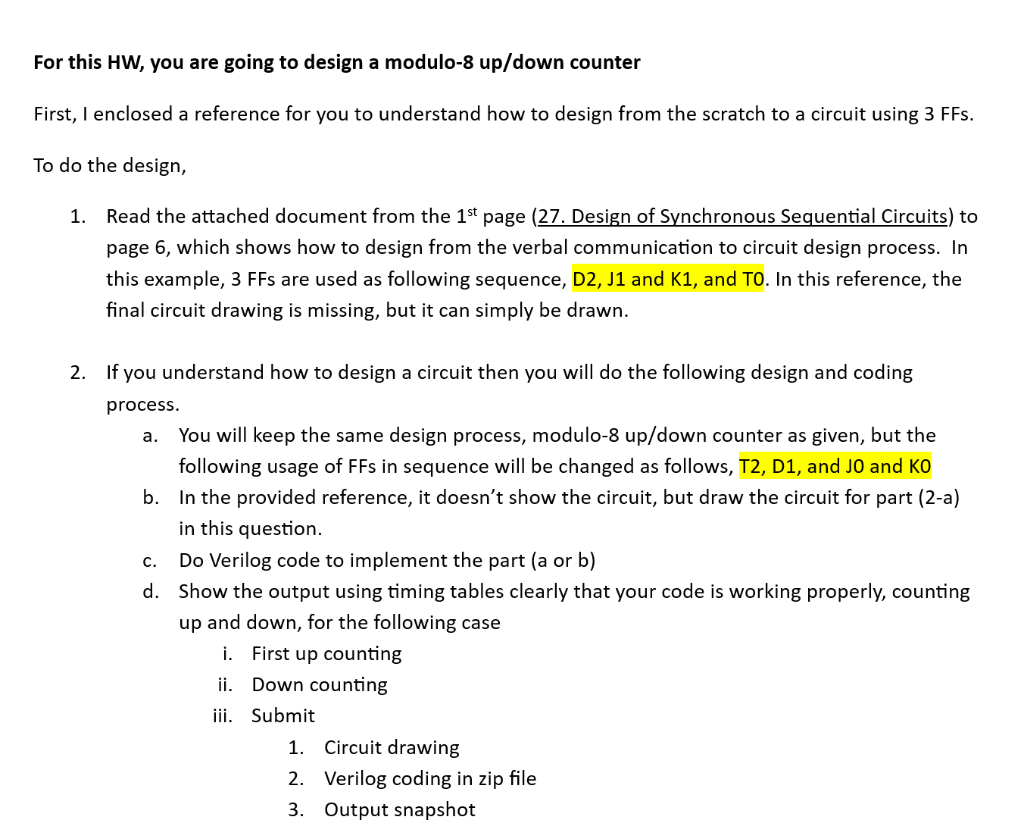 Solved For this HW, you are going to design a modulo-8 | Chegg.com