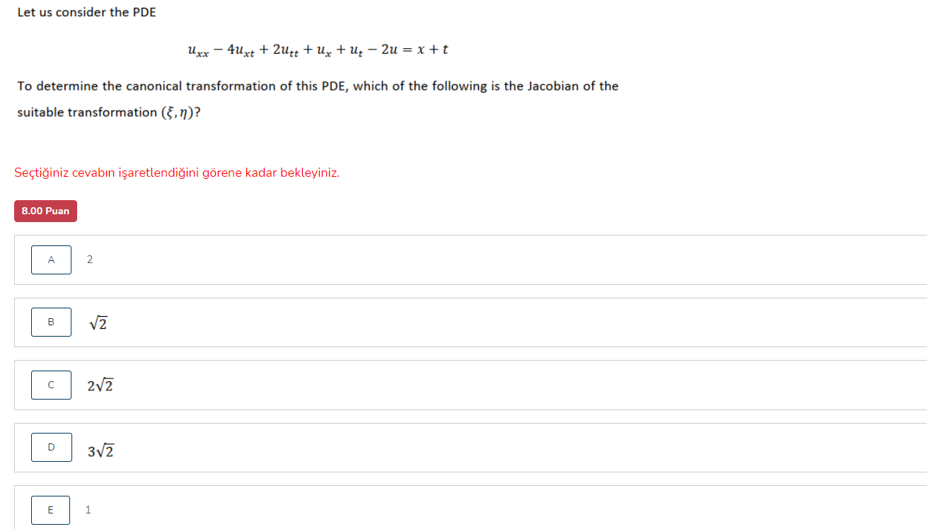 Solved Let us consider the PDE Uxx - 4uxt + 2utt + ux + Ut – | Chegg.com