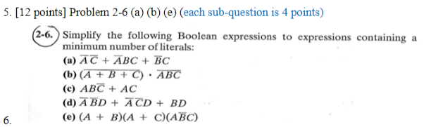 Solved 2-6. Simplify the following Boolean expressions to | Chegg.com