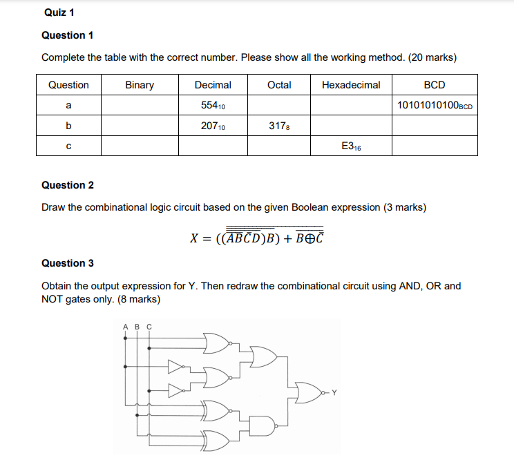 Solved Quiz 1 Question 1 Complete the table with the correct | Chegg.com