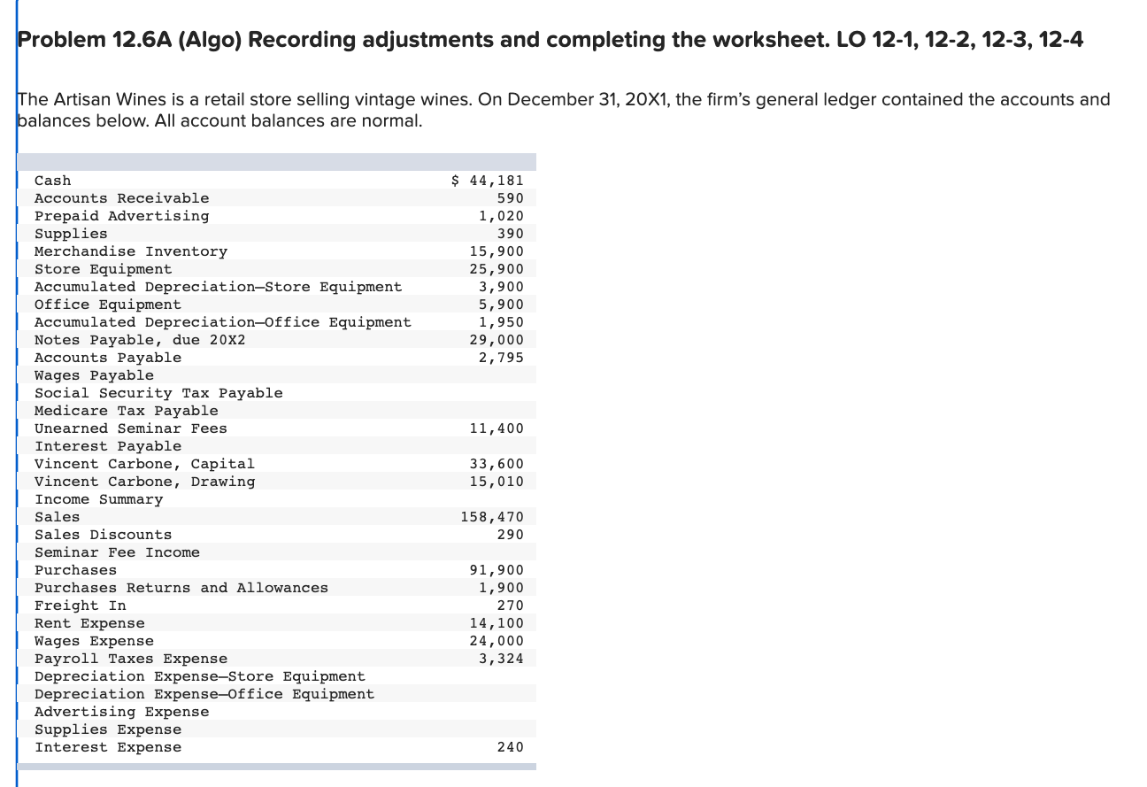 Solved Problem 12.6A (Algo) Recording adjustments and | Chegg.com