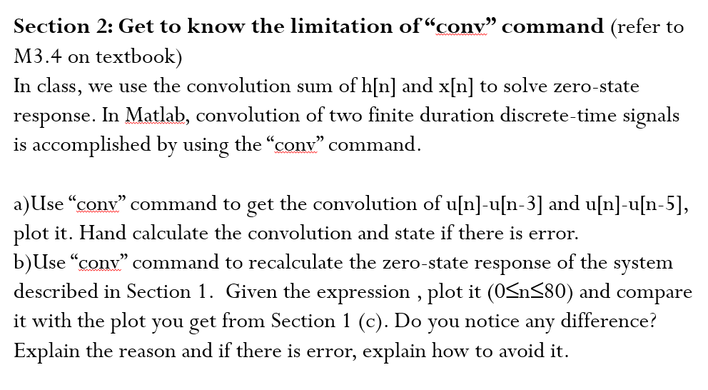 Solved zero-state Matlab Project One Section 1: Given a | Chegg.com