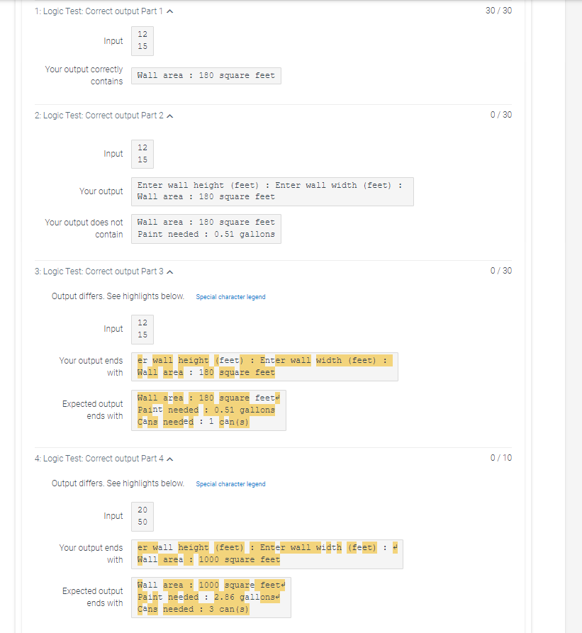 Solved Paintinga wall in Java zyBooks. Whenever i run the | Chegg.com