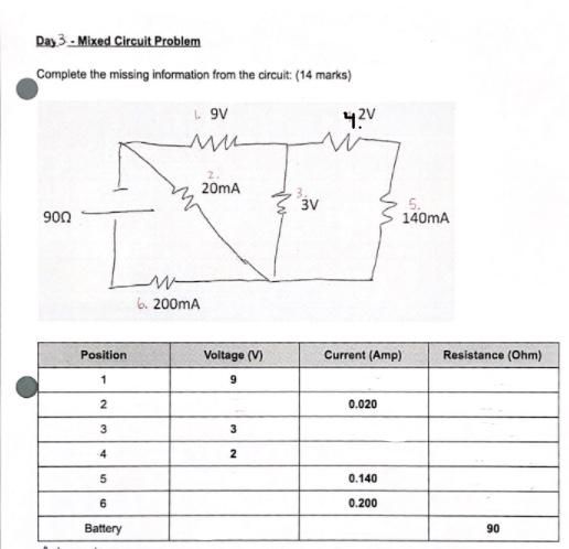 Solved Day 3 - Mixed Circuit Problem Complete the missing | Chegg.com