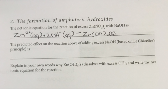Solved 2. The formation of amphoteric hydroxides The net | Chegg.com