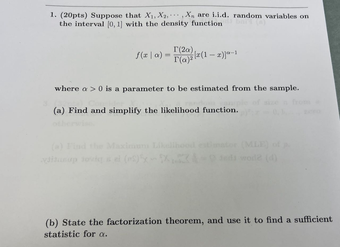Solved 1. (20pts) Suppose that X1,X2,⋯,Xn are i.i.d. random | Chegg.com