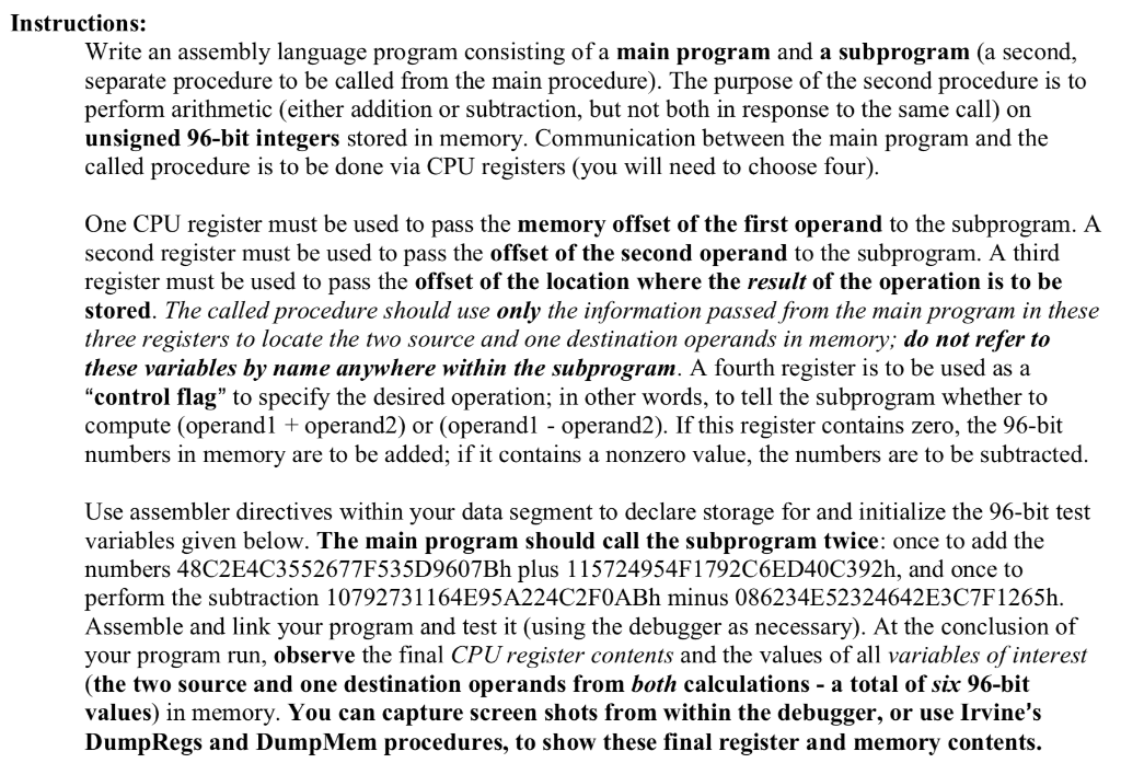 Instructions: Write an assembly language program | Chegg.com